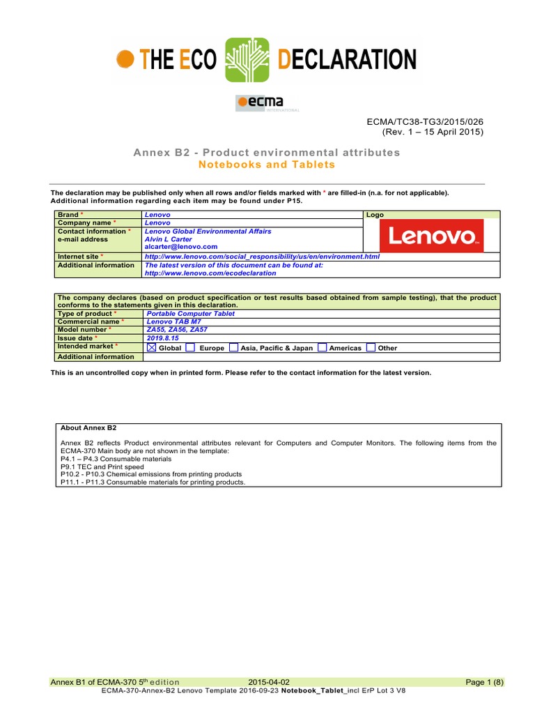 Annex B2 - Product Environmental Attributes: Notebooks and Tablets ...