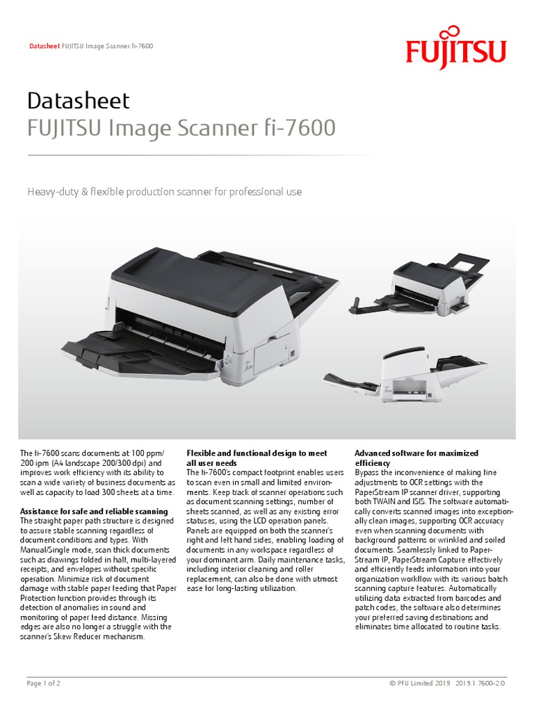 Datasheet: FUJITSU Image Scanner Fi-7600 | PDF | Image Scanner | Computing