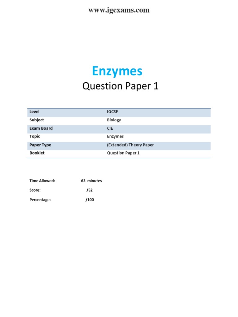 5.1 Enzymes - Igcse Cie Biology - Ext Theory QP | PDF | Digestion | Enzyme