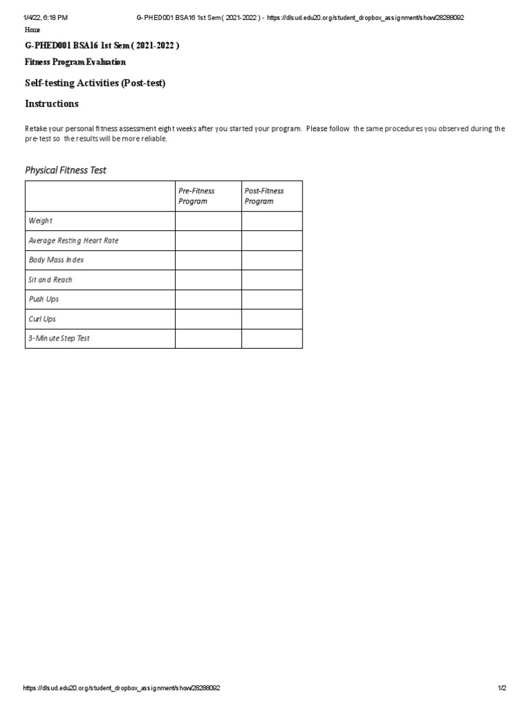 Self-Testing Activities (Post-Test) Instructions | PDF