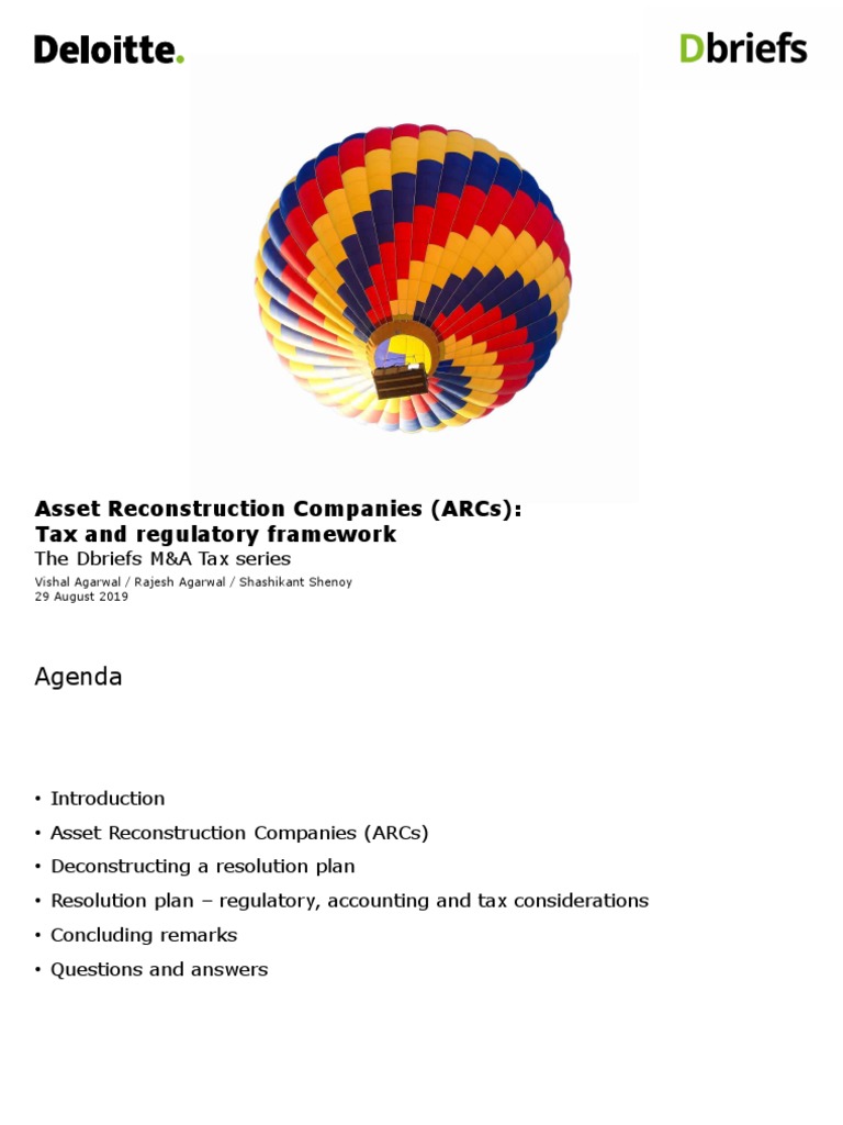 Asset Reconstruction Companies (Arcs) : Tax and Regulatory Framework ...