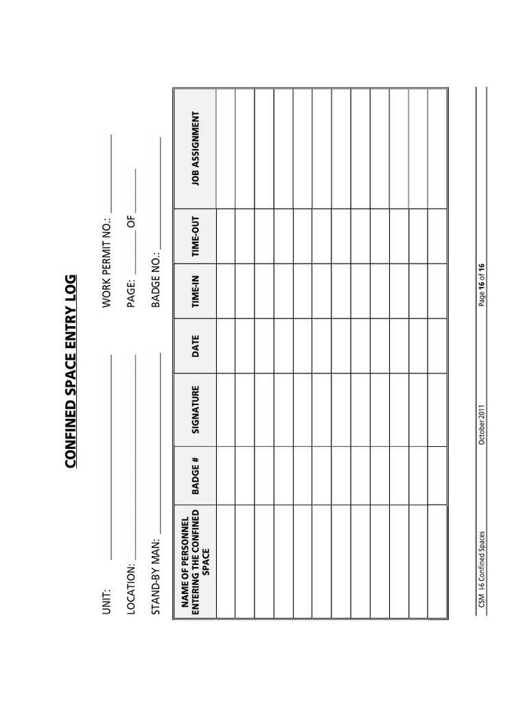 Confined Space Entry Log | PDF