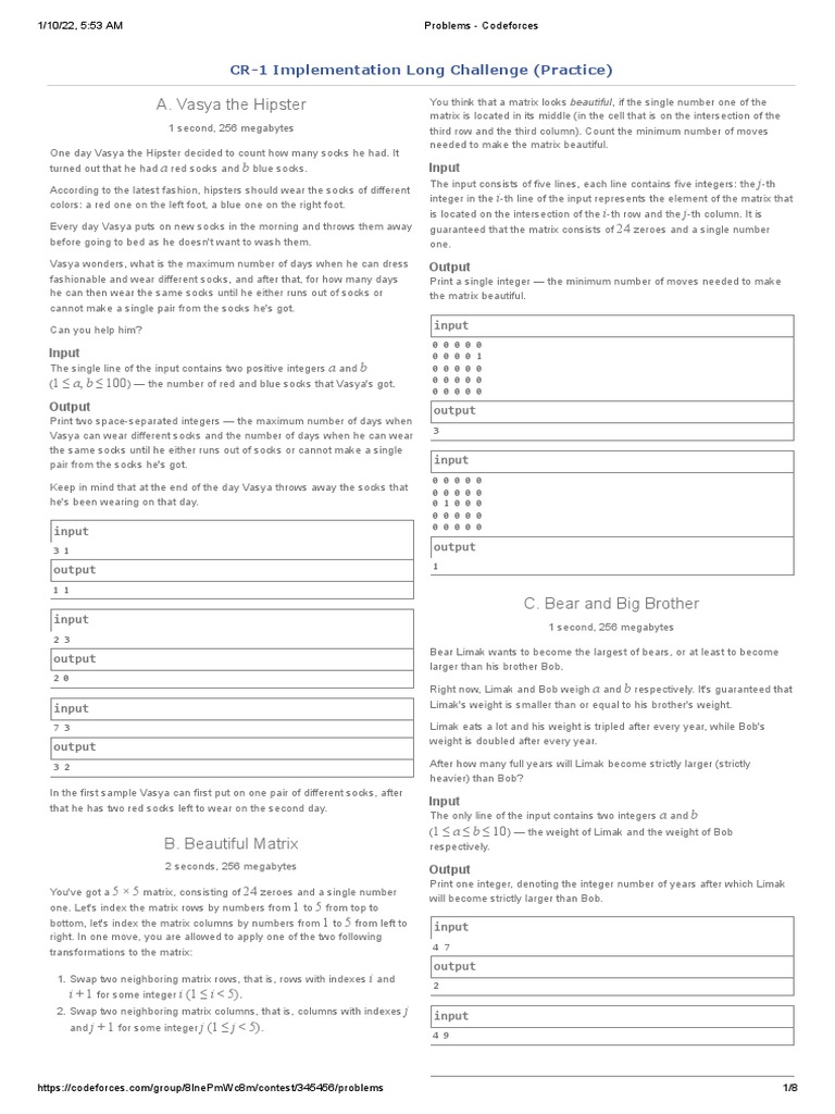 A. Vasya The Hipster: CR-1 Implementation Long Challenge (Practice) | PDF | Matrix (Mathematics ...