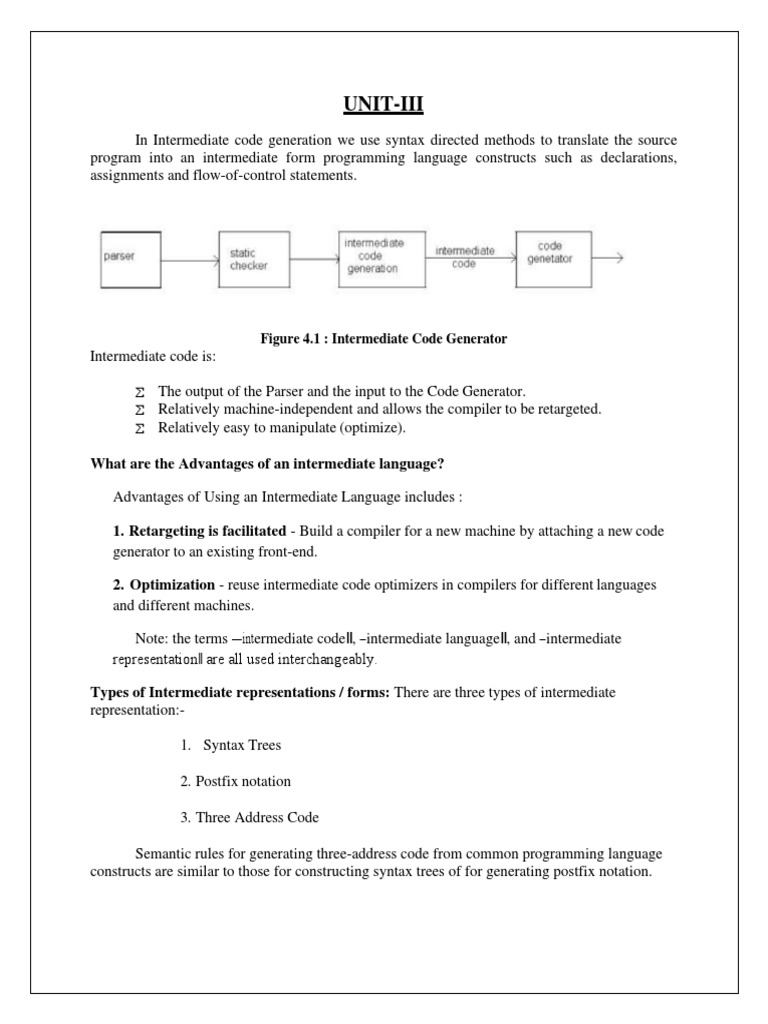 Unit-Iii: Figure 4.1: Intermediate Code Generator | PDF | Parsing ...