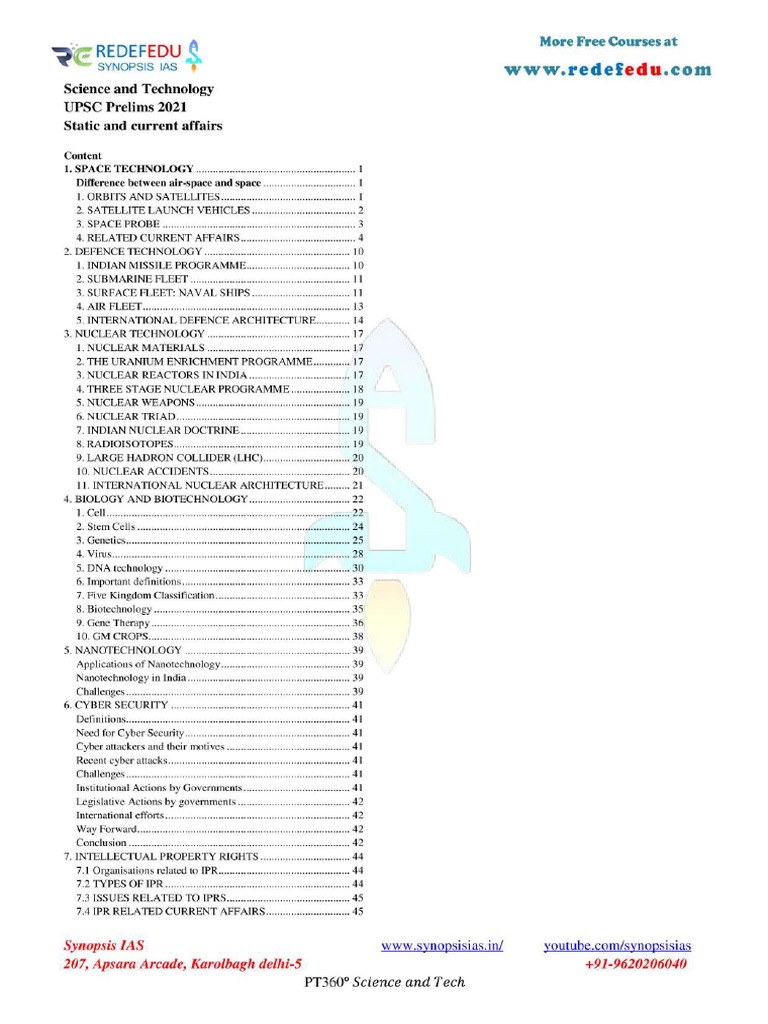 Science and Technology Synopsis | PDF