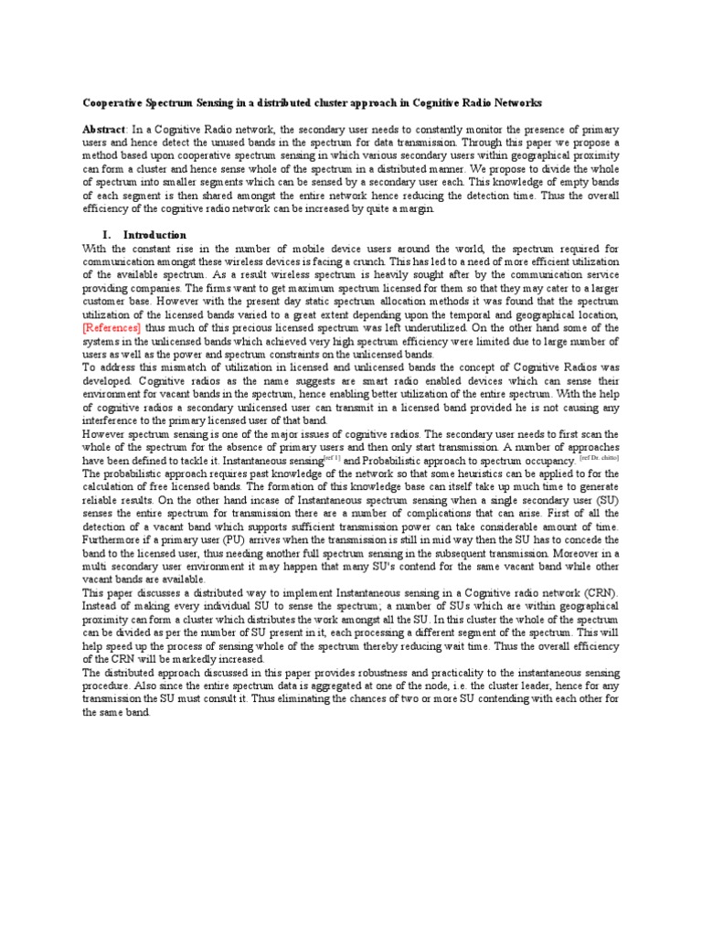 Distributed Cooperative Spectrum Sensing In Cognitive Radio Networks Pdf Cognitive Radio