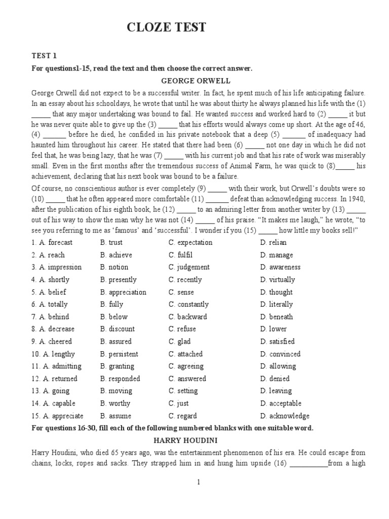 Cloze Test | PDF | Soil | Trees