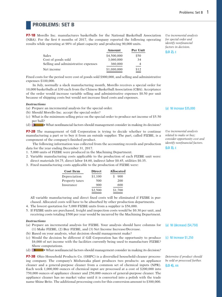 Incremental Analysis Excercise | PDF | Depreciation | Economies