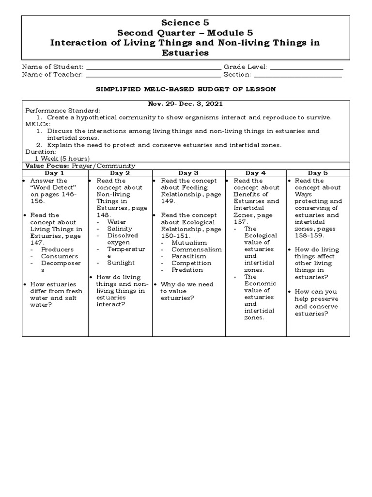 Science 5 Second Quarter - Module 5 Interaction of Living Things and ...