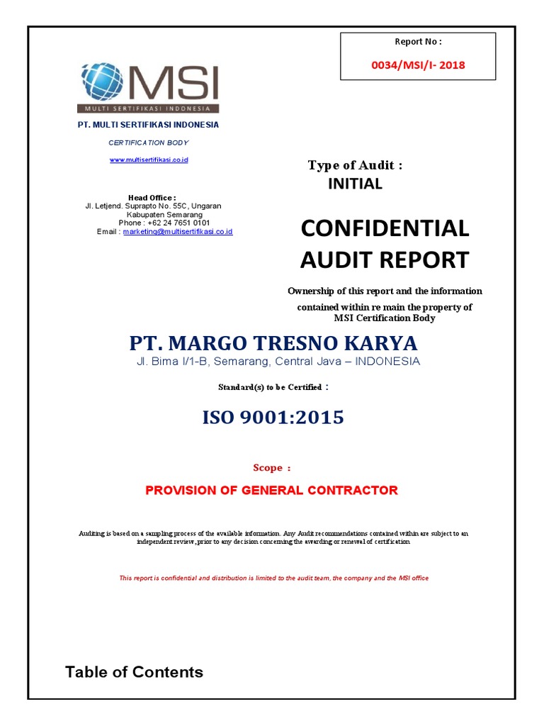 Report Audit ISO 9001 | PDF | Audit | Iso 9000