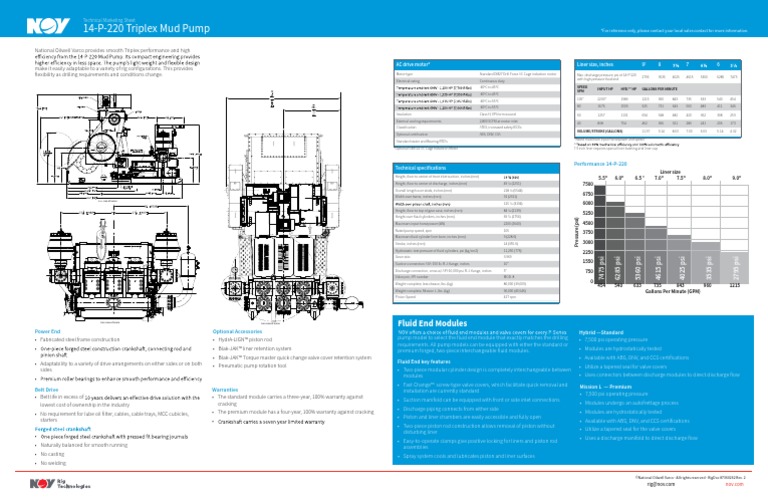 14P220 Triplex Mud Pump Spec Sheet | PDF | Pump | Electric Motor