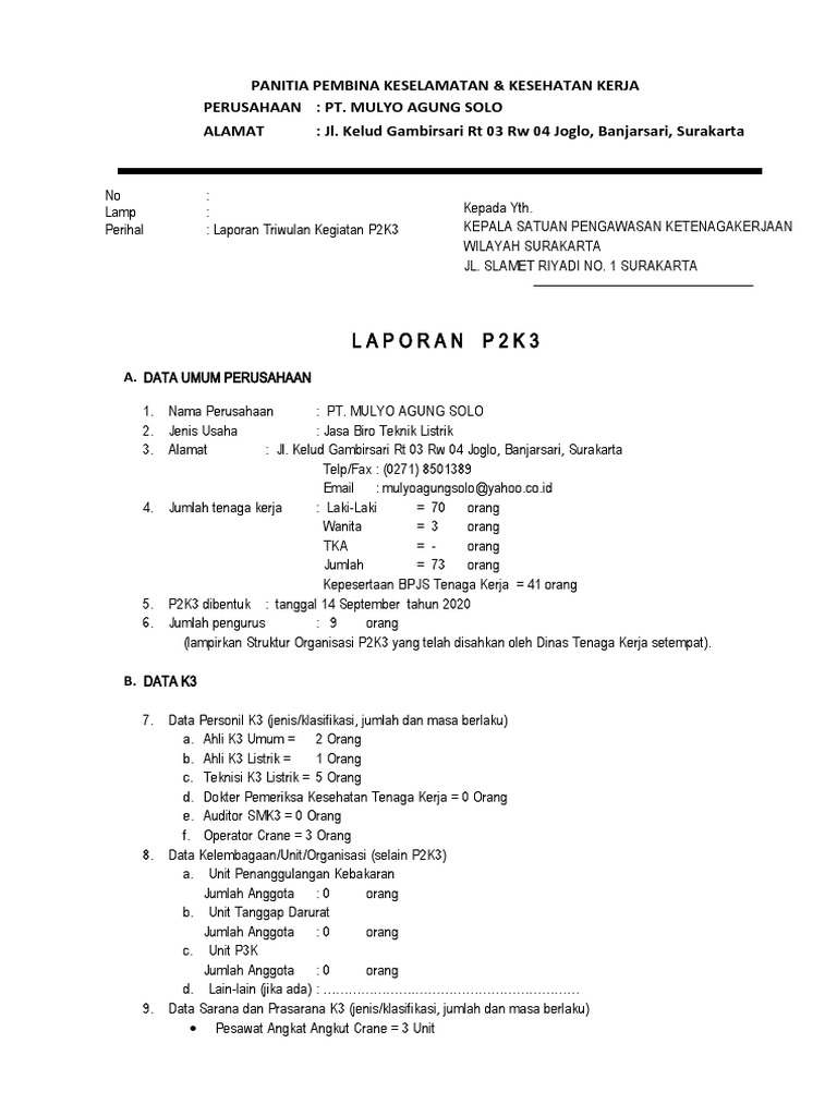 h.3 - Form Laporan Kegiatan P2K3 | PDF