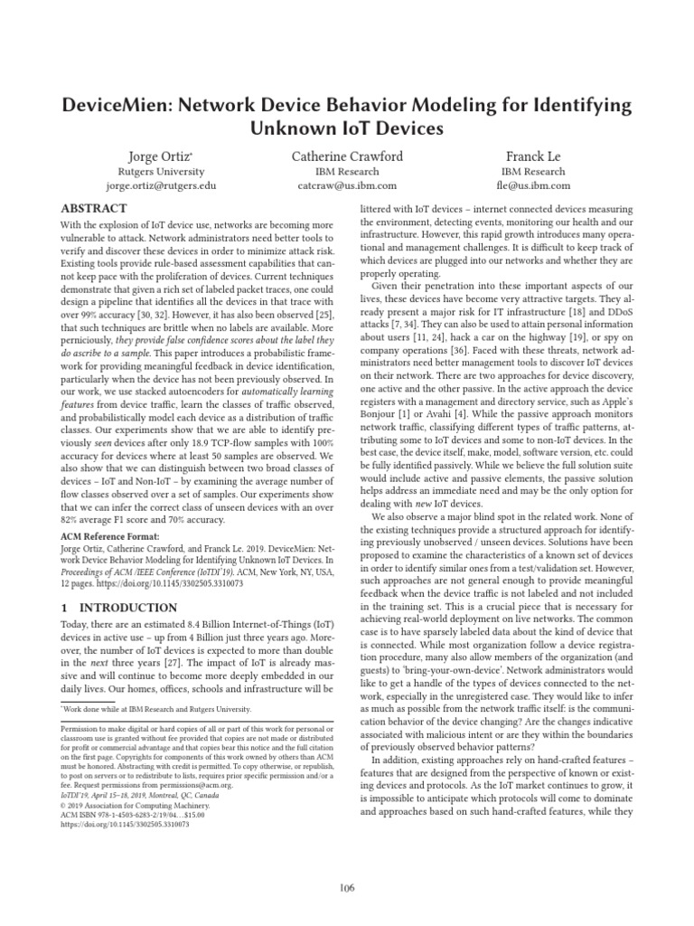 DeviceMien: Network Device Behavior Modeling For Identifying Unknown ...