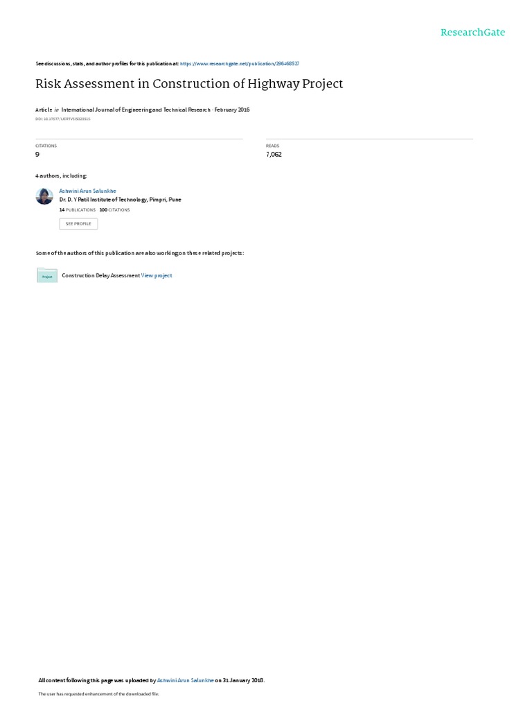 Risk Assessment in Highway Construction | PDF | Risk | Risk Assessment