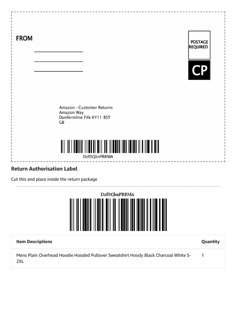 Return Authorisation Label: Cut This and Place Inside The Return ...