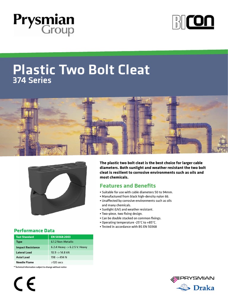 Plastic Two Bolt Cleat: 374 Series | PDF | Materials | Building Materials