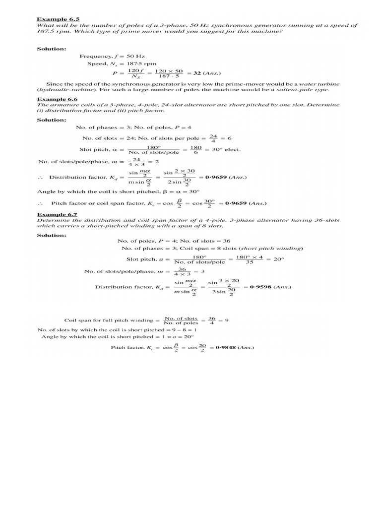 Sample Solved Problems For Synchronous Generator | PDF