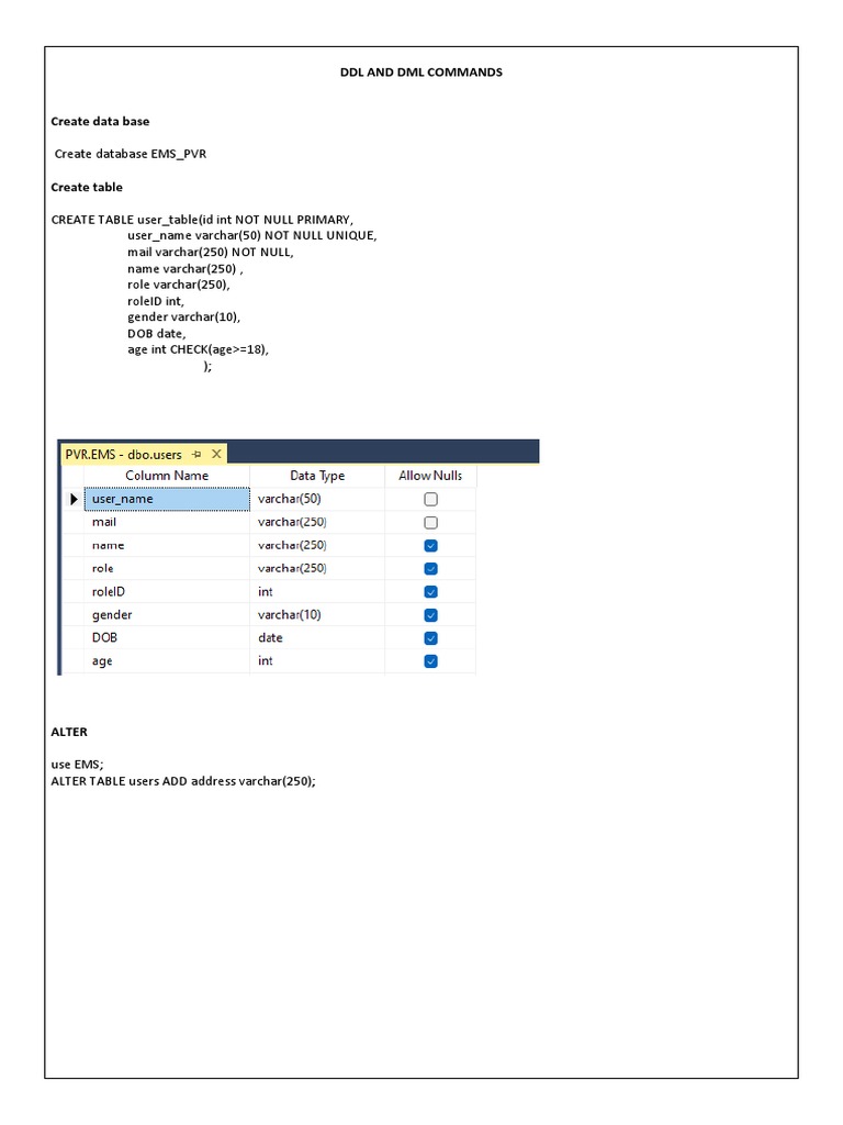 DDL and DML Commands | PDF | Computers