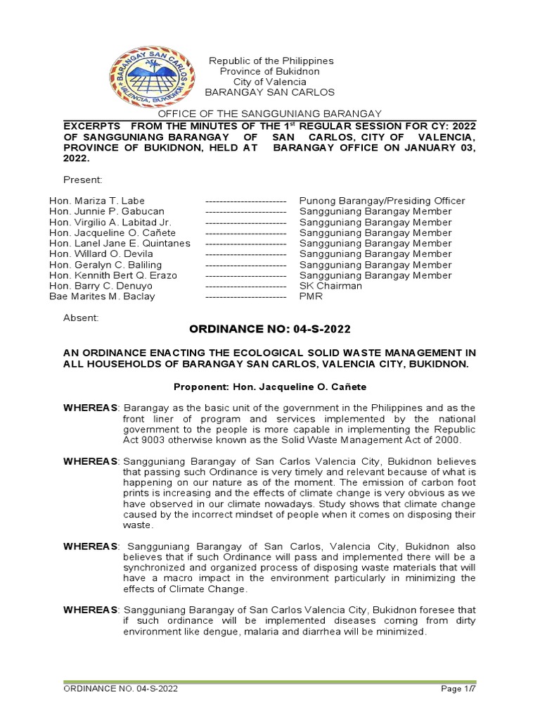Ecological Waste Management Ordinance | PDF | Waste Management ...