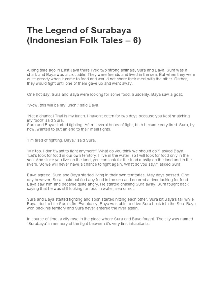 The Legend of Surabaya (Indonesian Folk Tales - 6) | PDF | Gambling | Lunch