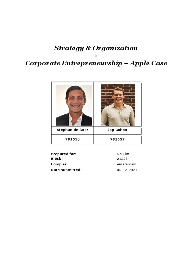 Strategy & Organization - Corporate Entrepreneurship - Apple Case | PDF ...