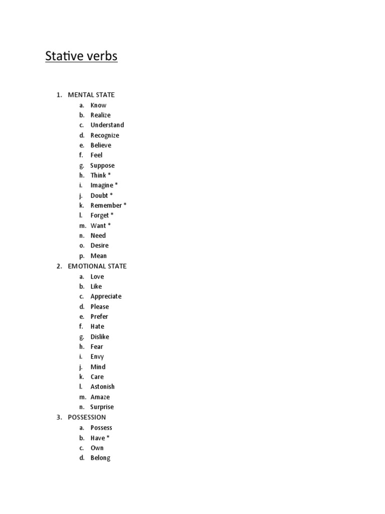Stative Verbs: 1. Mental State | PDF