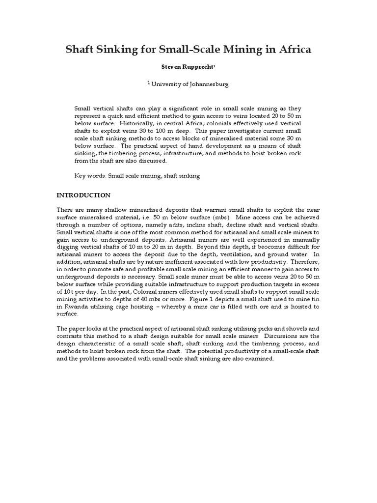 Shaft Sinking Techniques for Small Mining | PDF | Mining