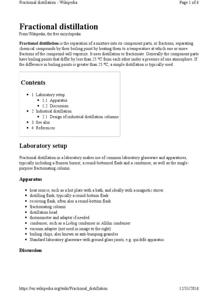 Distillation Through Fractional Column | PDF | Distillation | Applied ...