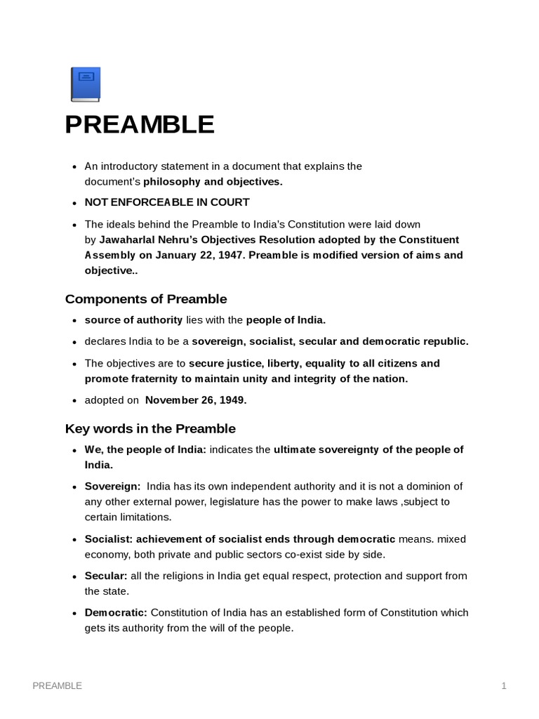 Preamble of Indian Constitution | PDF | Political Charters | Public Law