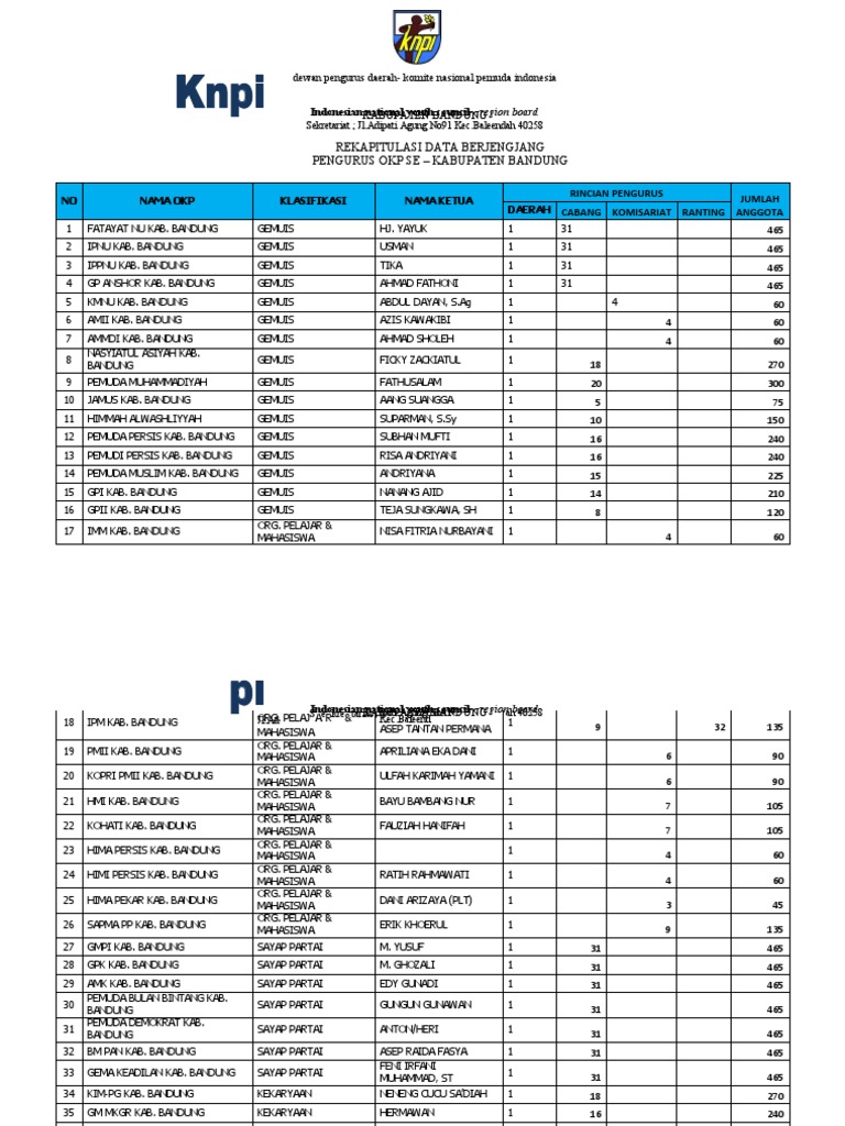 Rekapitulasi Data Berjenjang - Okp | PDF