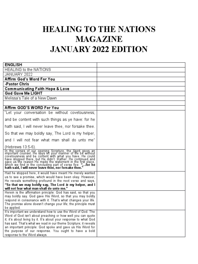 Healing to the Nations: January 2022 | PDF | Jesus | Eternal Life ...