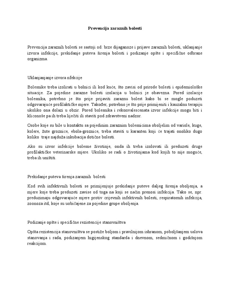 Prevencija Zaraznih Bolesti | PDF