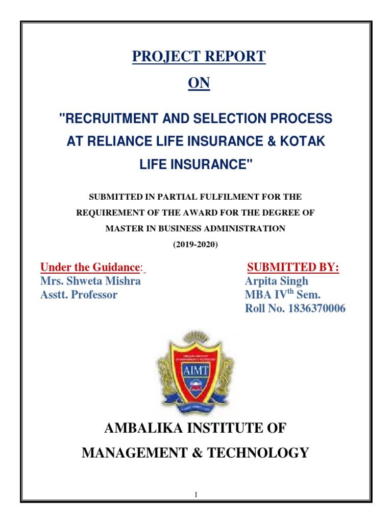 Recruitment and Selection Process at Reliance Life Insurance | PDF ...