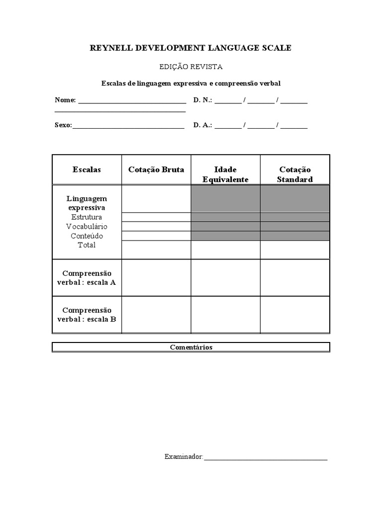 Reynell Development Language Scale | PDF | Cavalos | Linguística