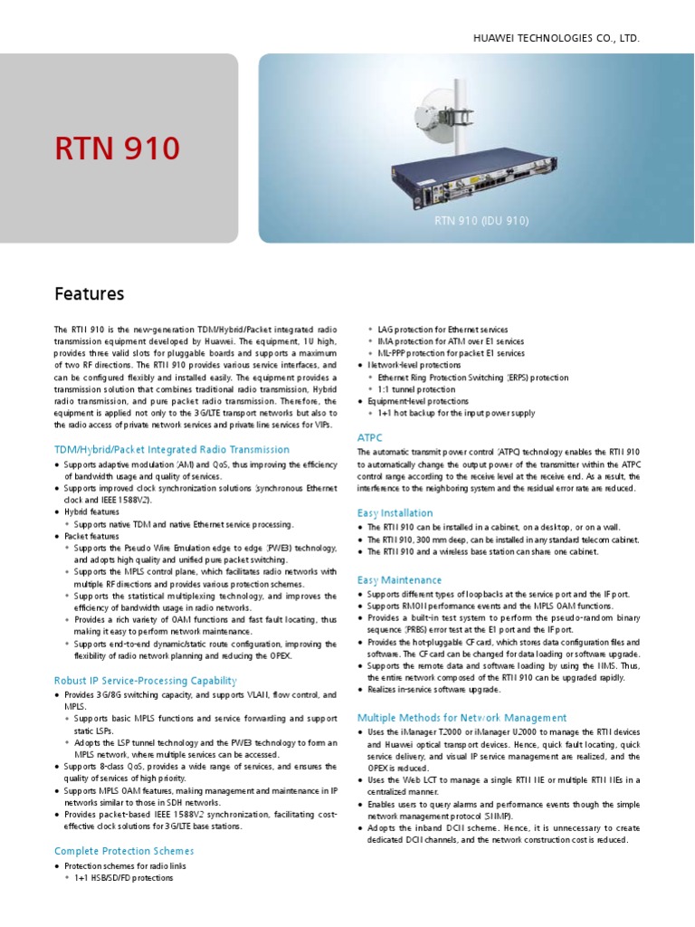 RTN 900 Brochure (910&950) V2.0 | PDF | Multiprotocol Label Switching ...