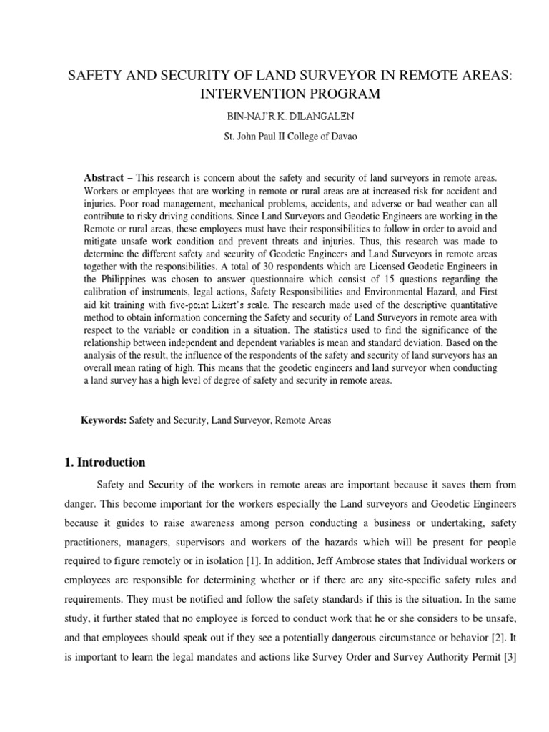 Safety and Security of Land Surveyor in Remote Areas: Intervention ...