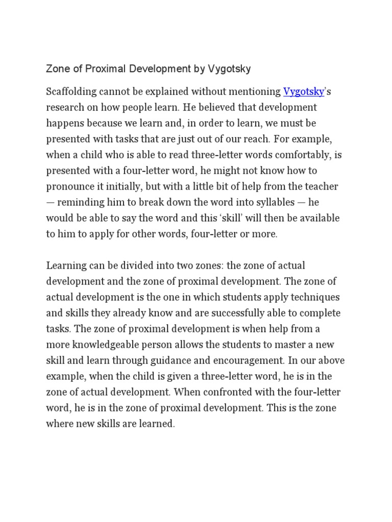 Zone of Proximal Development by Vygotsky | PDF