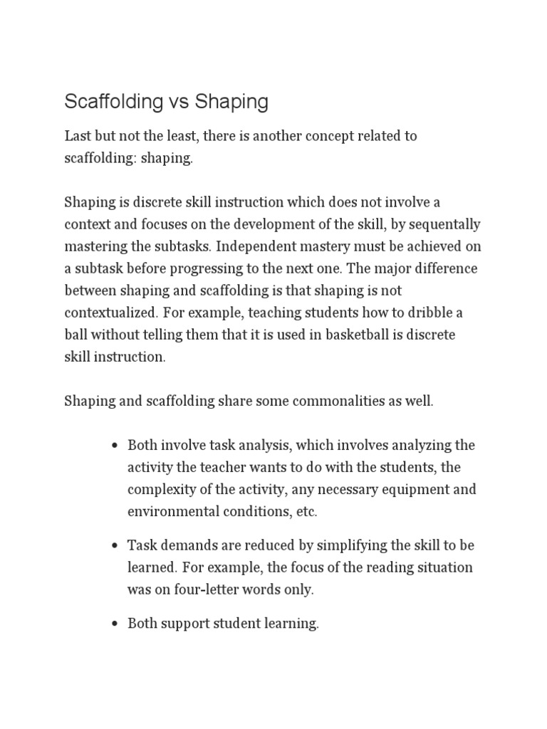 Scaffolding vs. Shaping | PDF