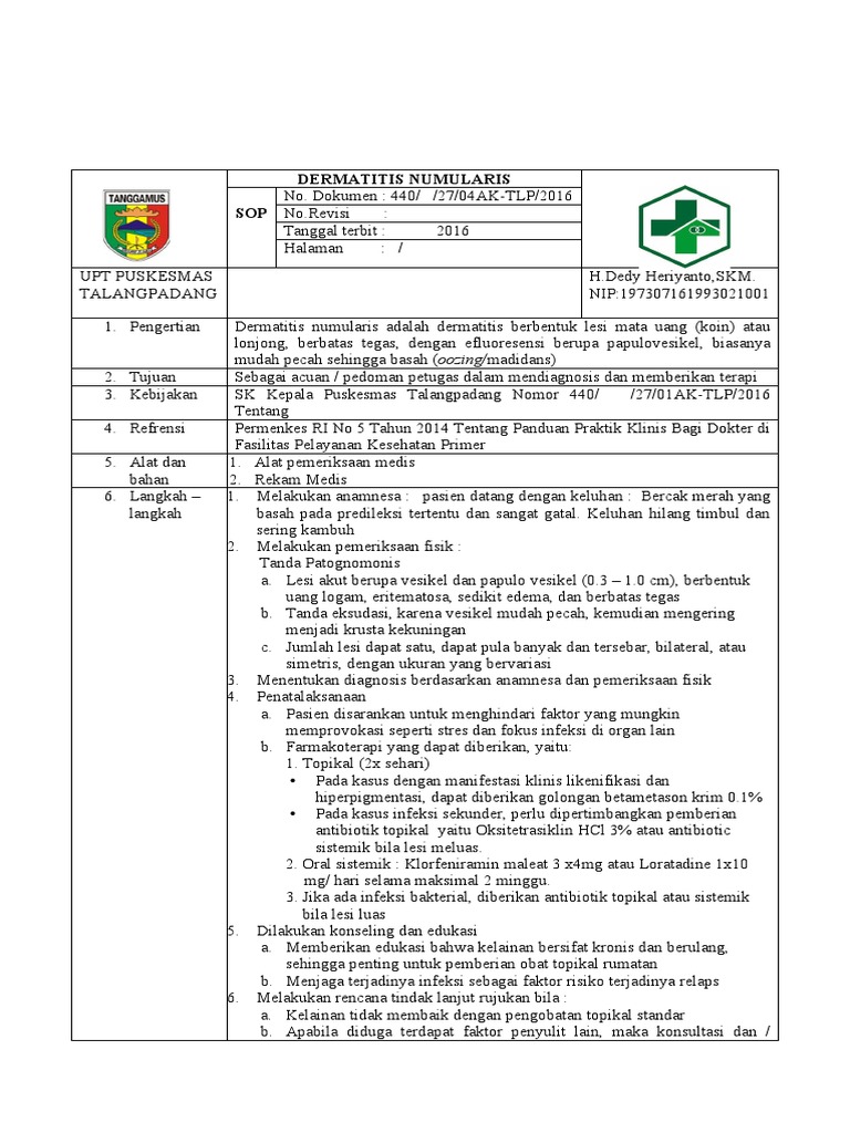 SOP Dermatitis Numularis | PDF