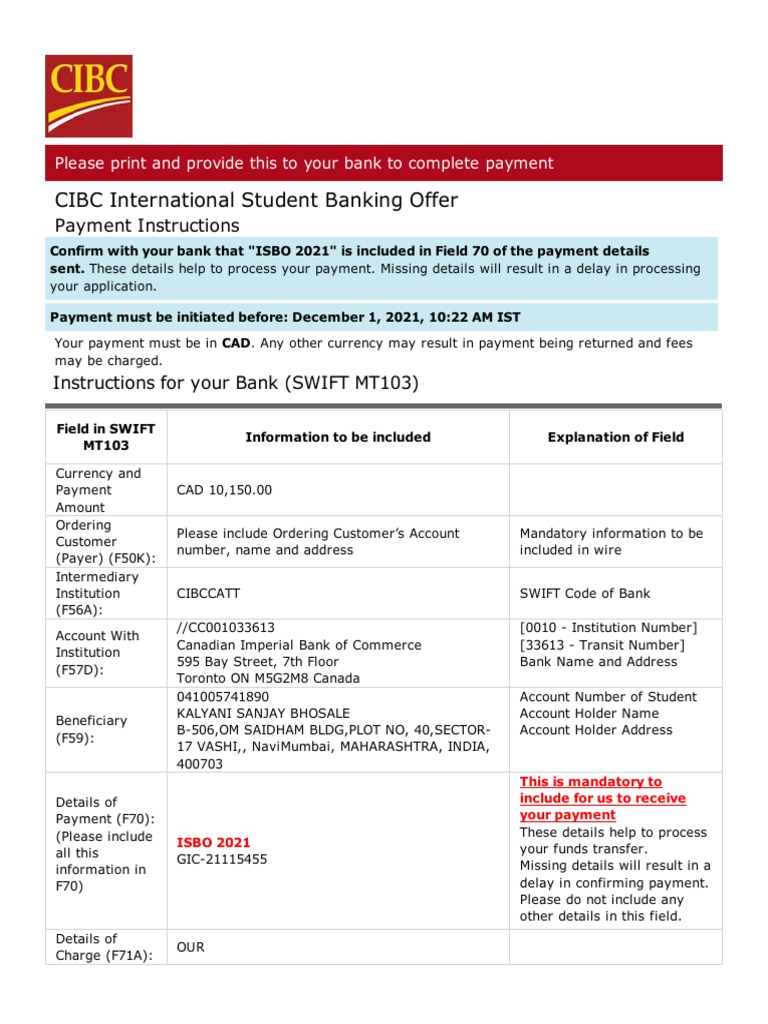 CIBC International Student Banking Offer: Payment Instructions | PDF ...