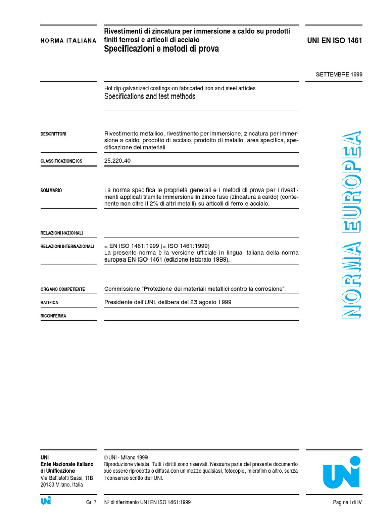 Uni en Iso 1461 | PDF