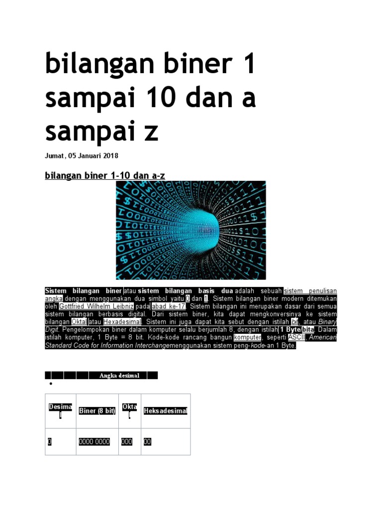 Bilangan Biner 1 Sampai 10 Dan A Sampai Z | PDF