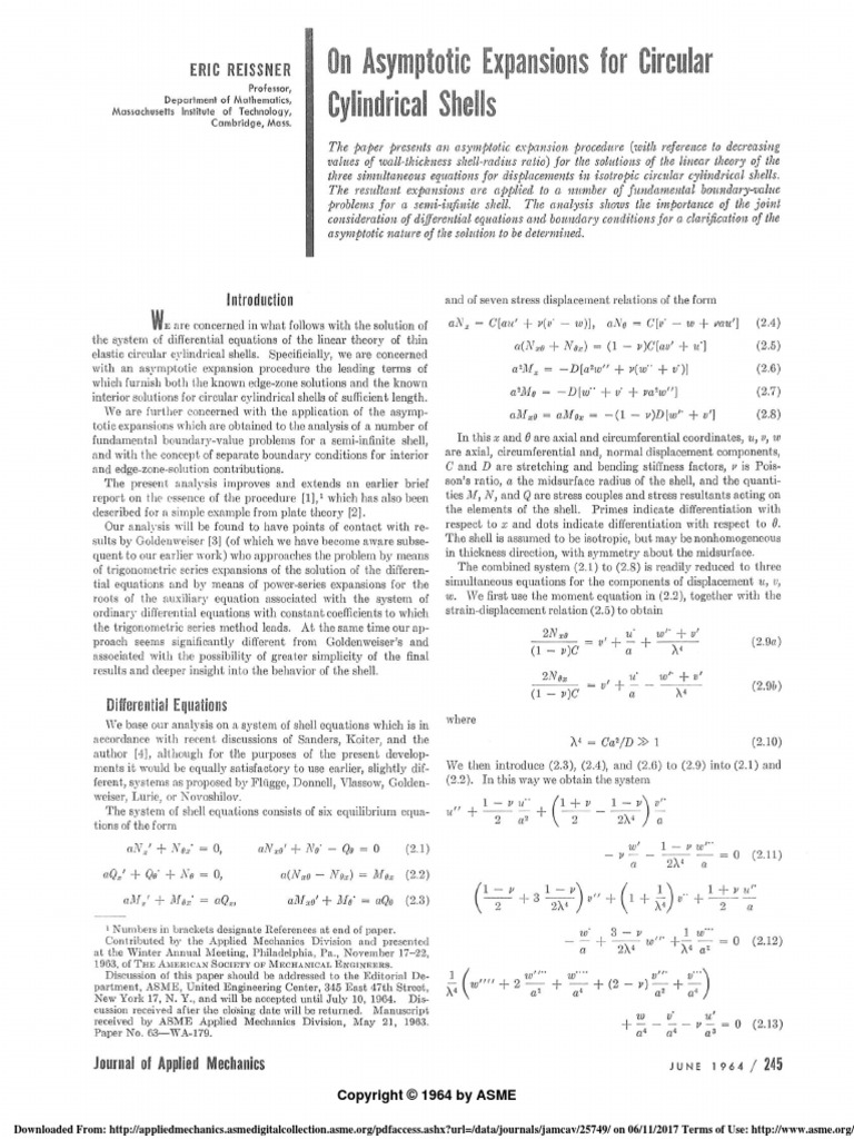 N Asymptotic Expansions For Circular Lis: Eric Reissner | PDF ...