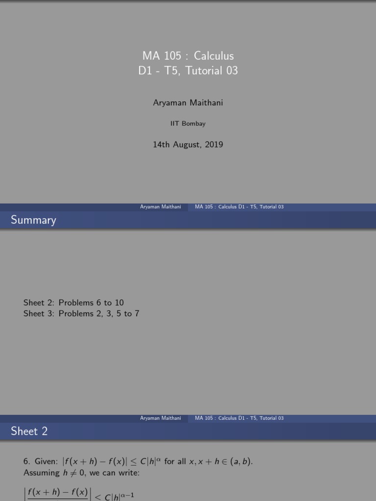 MA 105: Calculus D1 - T5, Tutorial 03: Aryaman Maithani | PDF ...
