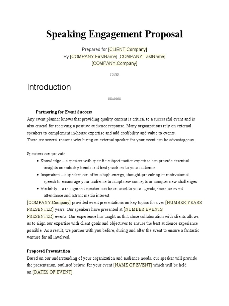 Speaking Engagement Proposal | Download Free PDF | Fee | Expert