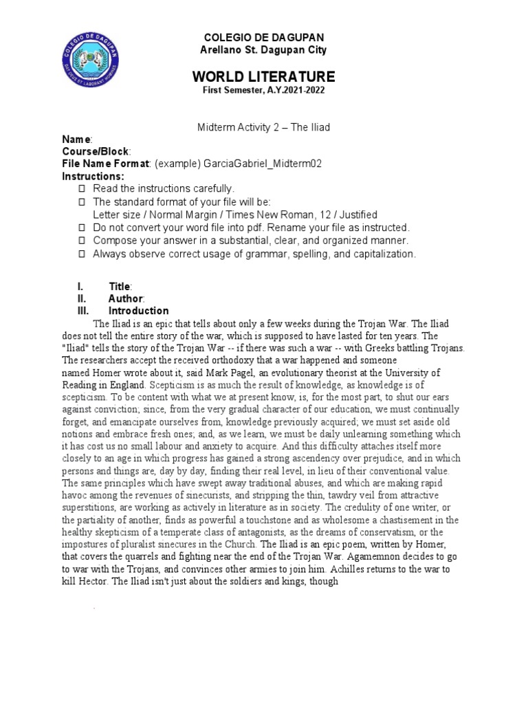 Activity 2 - The Iliad | PDF | Iliad | Achilles