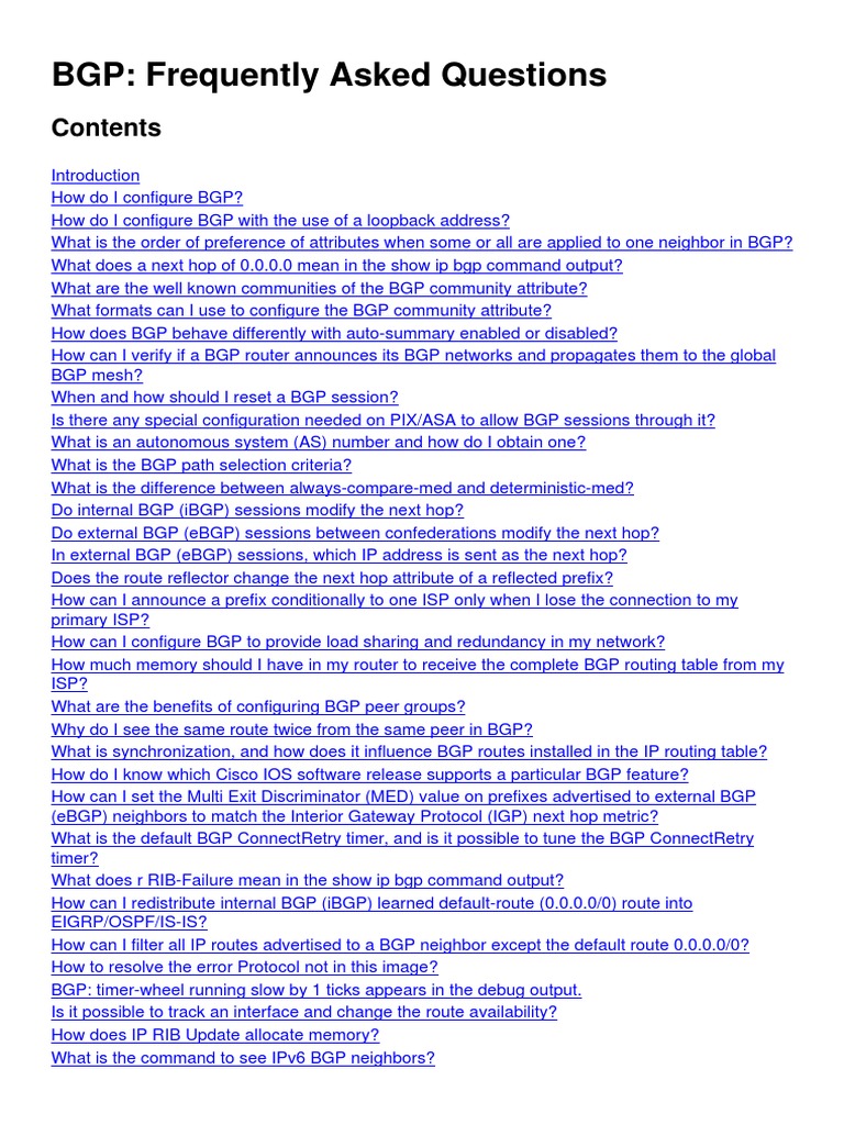 BGP: Frequently Asked Questions | PDF | Router (Computing) | Routing