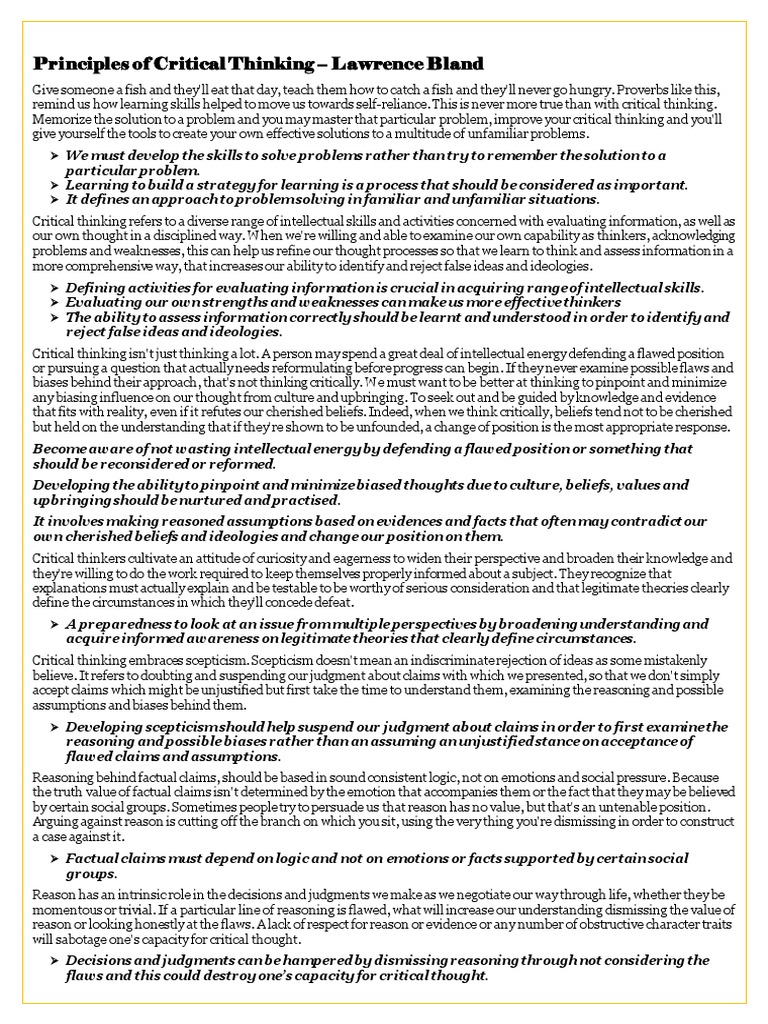 Principles of Critical Thinking - Lawrence Bland | Download Free PDF ...