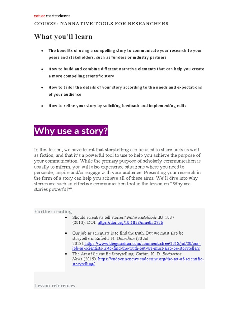 Nature NARRATIVE TOOLS FOR RESEARCHERS | PDF | Storytelling | Narrative