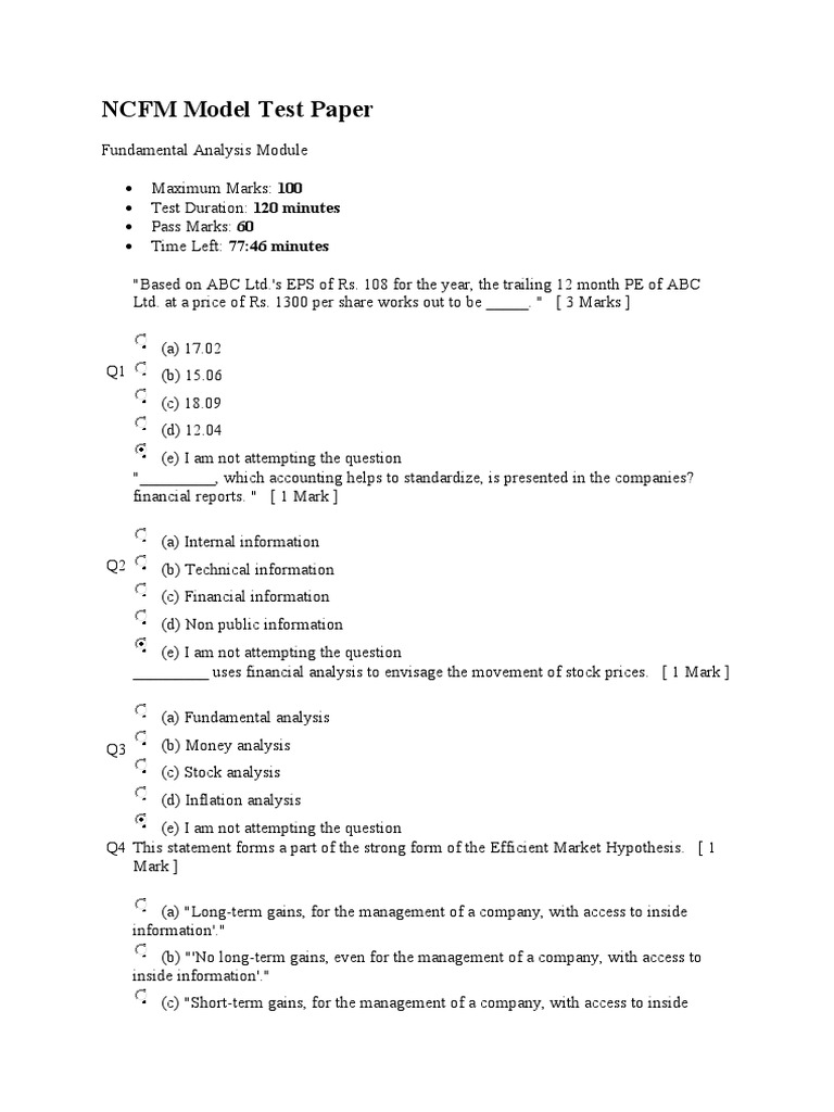 NCFM Model Test Paper | Download Free PDF | Insurance | Stocks